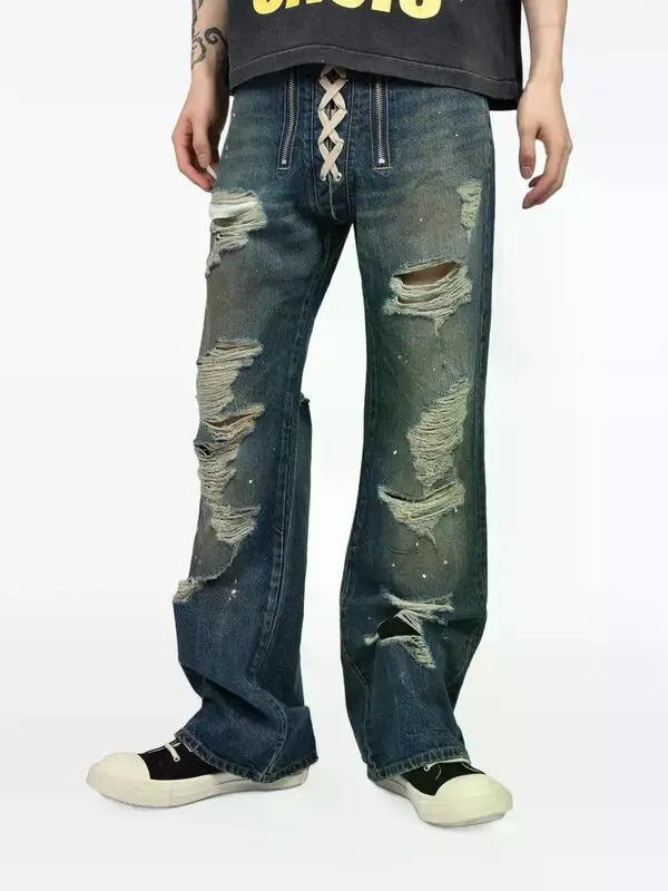 JUN/NAKAYAMA Distressed Wide-leg Jeans
