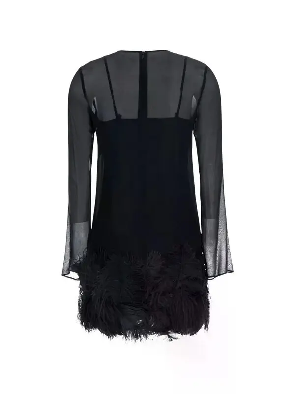 SEMICOUTURE Feather-trim Sheer-sleeve Mini Dress