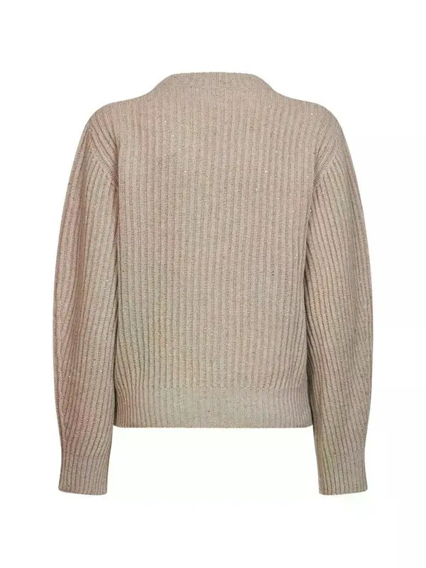 Brunello Cucinelli Sequin-embellished Ribbed-knit Sweater - Neutrals