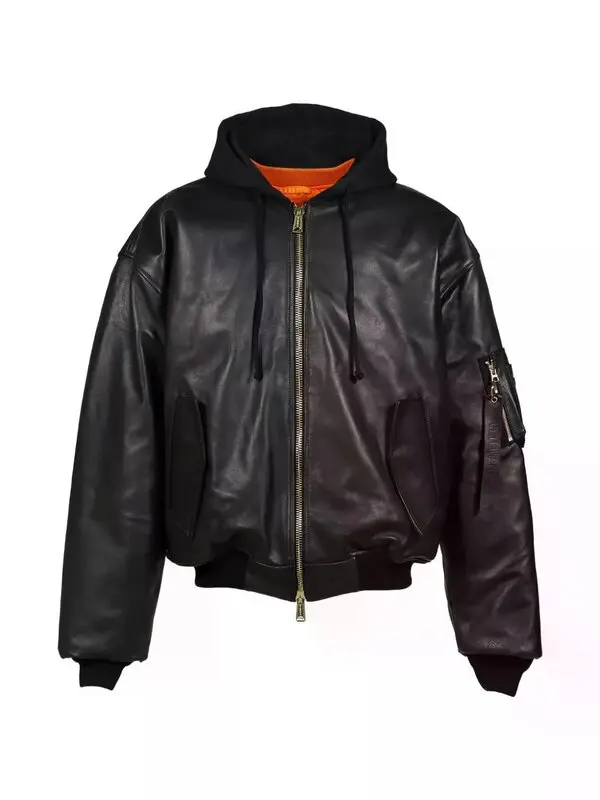 Vetements Hooded Reversible Leather Bomber Jacket