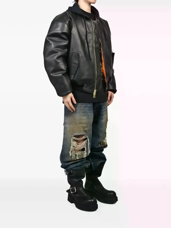 Vetements Hooded Reversible Leather Bomber Jacket