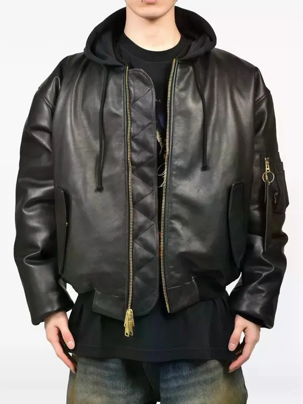 Vetements Hooded Reversible Leather Bomber Jacket