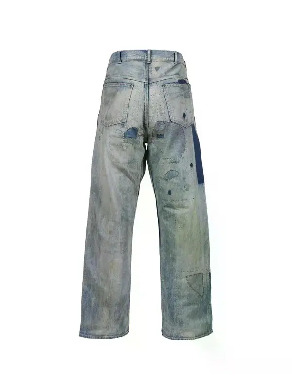 SAINT MXXXXXX Patchwork Distressed Wide-leg Jeans - Blue