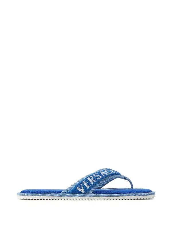 Versace Logo-embroidered Terry-cloth Sandals - Blue