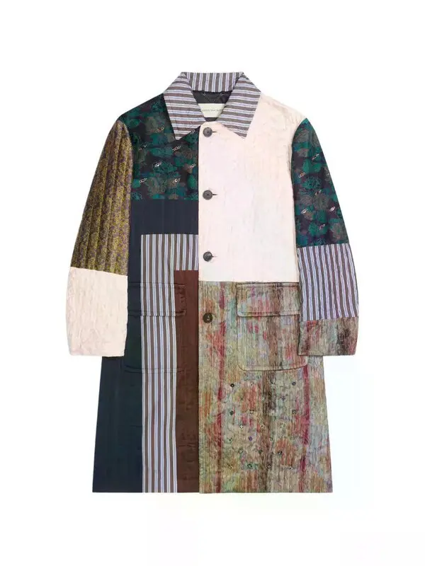 Dries Van Noten Embroidered Patchwork Mac Coat