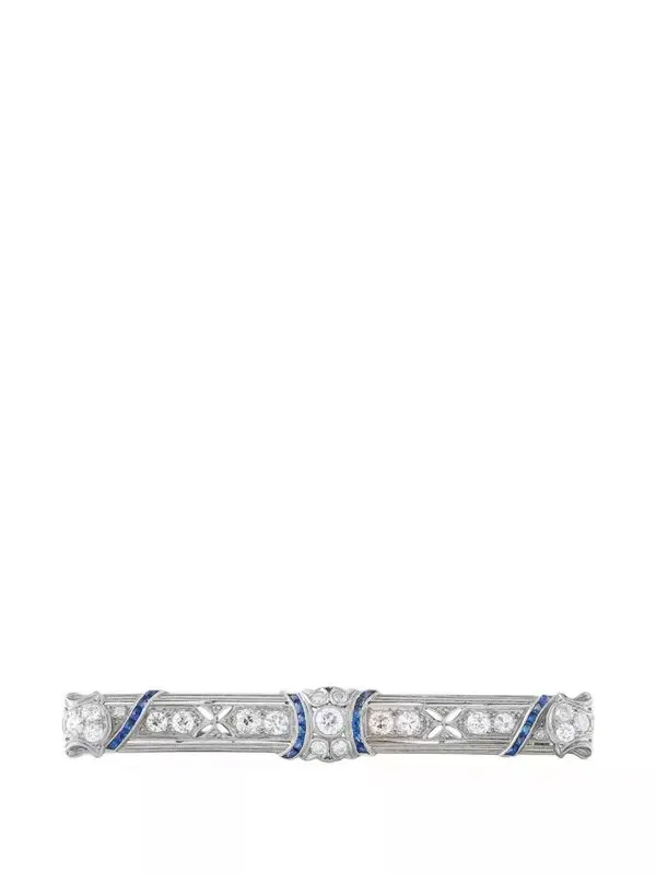 LB EXCLUSIVE Platinum Round-cut Diamond And Princess-cut Sapphire Bar Pin - Silver