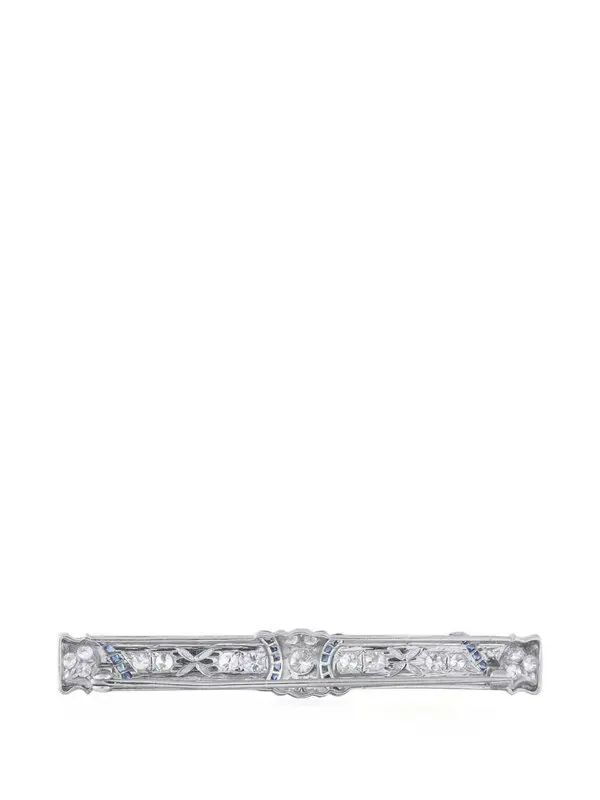 LB EXCLUSIVE Platinum Round-cut Diamond And Princess-cut Sapphire Bar Pin