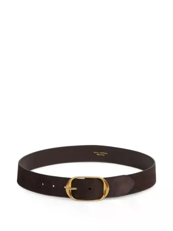 NILI LOTAN Nili Oval-buckle Suede Belt - Brown