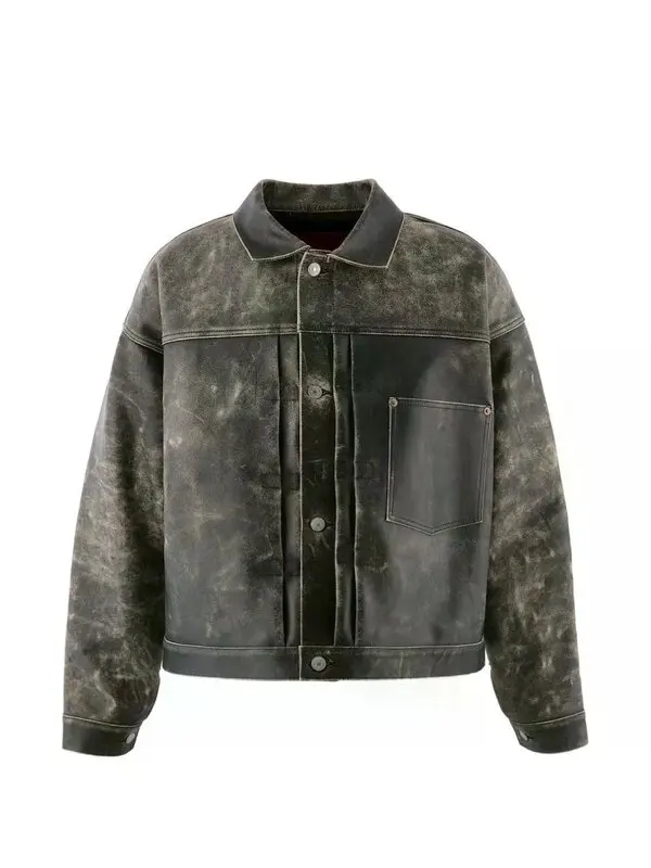 SAINT MXXXXXX Distressed Leather Jacket - Black