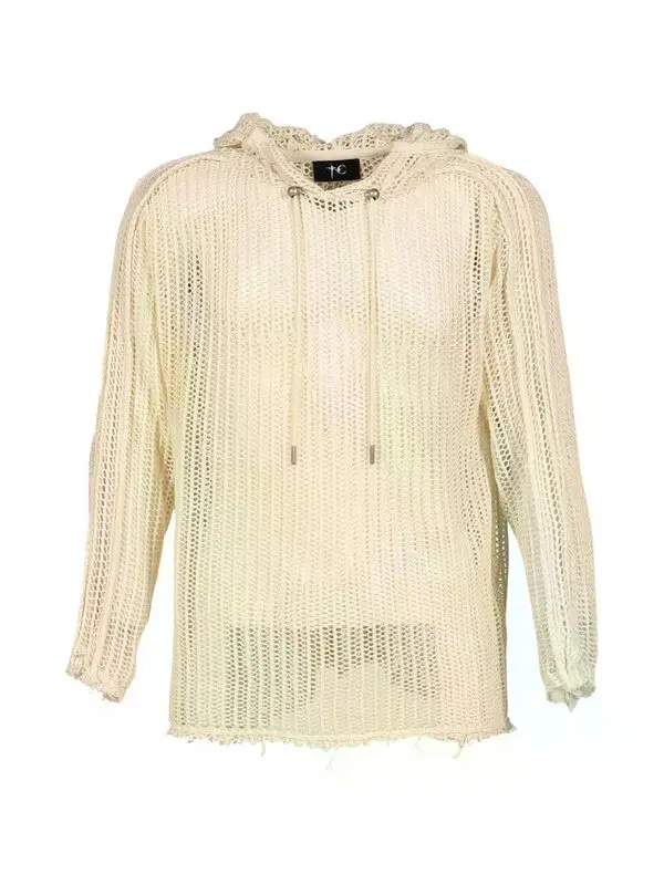 THUG CLUB Mesh-knit Distressed Hoodie - Neutrals