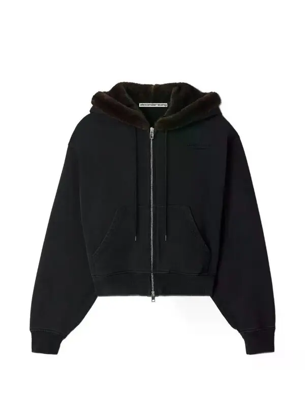 Alexander Wang Zip-up Hoodie W/ Faux Fur Hood - Black