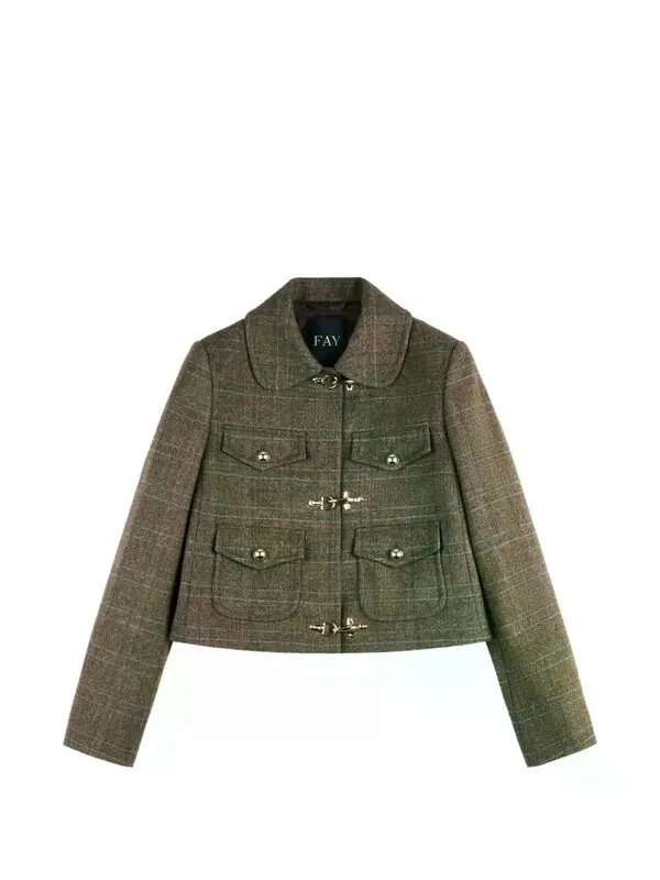 FAY Check-pattern Toggle-fastening Cropped Jacket