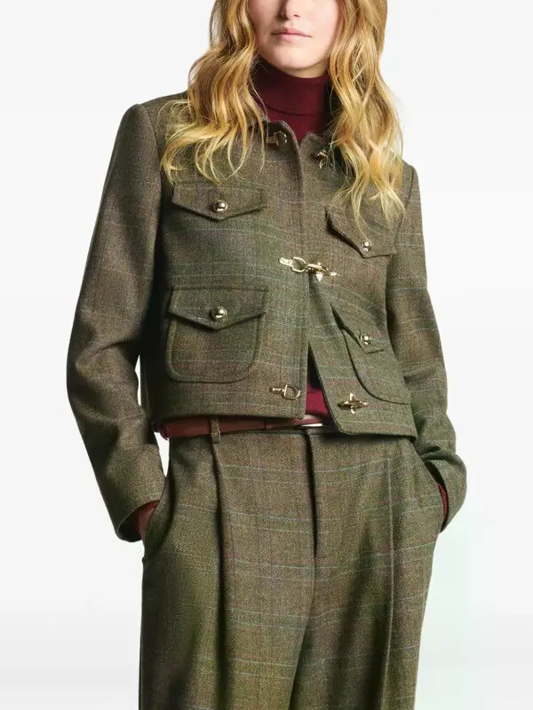 FAY Check-pattern Toggle-fastening Cropped Jacket