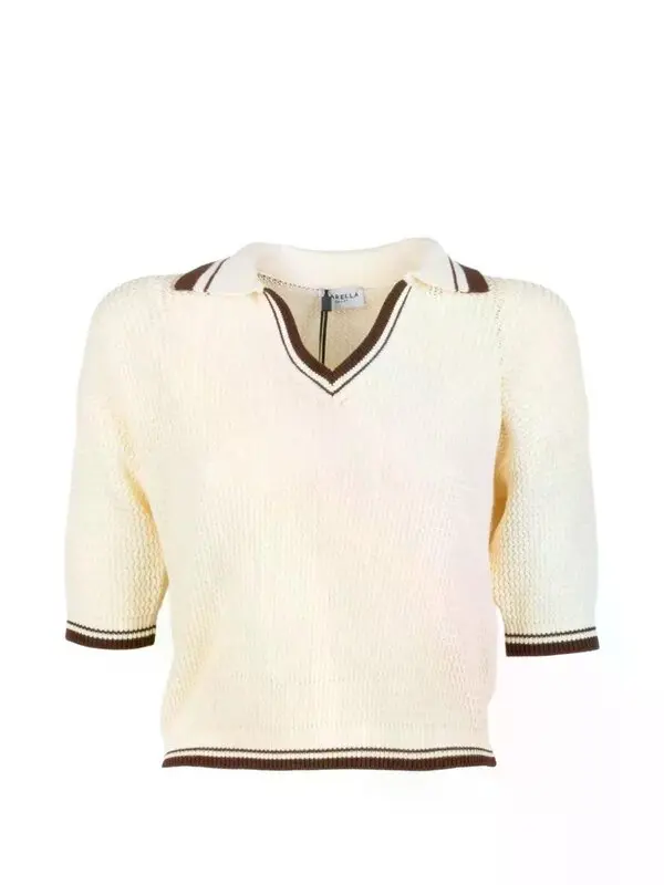 Marella Waffle-knit Stripe-trim Top - Neutrals