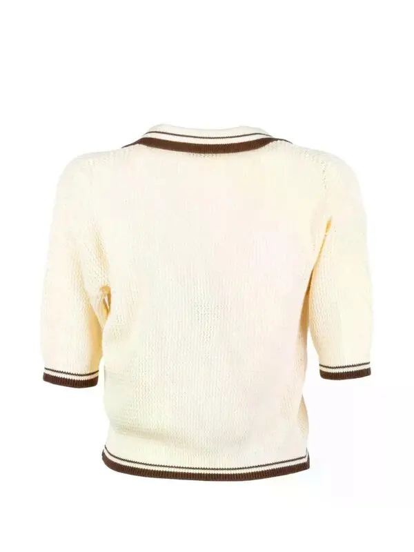 Marella Waffle-knit Stripe-trim Top - Neutrals
