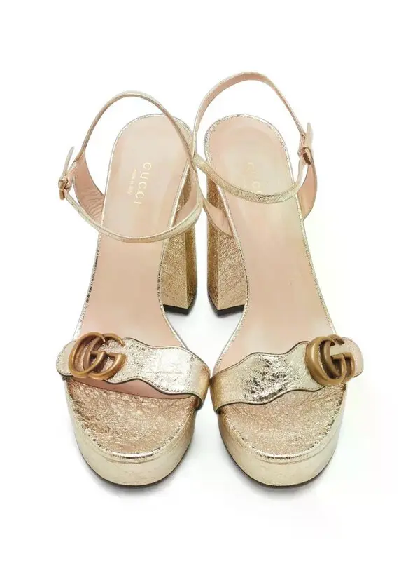 Gucci Gg Marmont Metallic Leather Platform Sandals