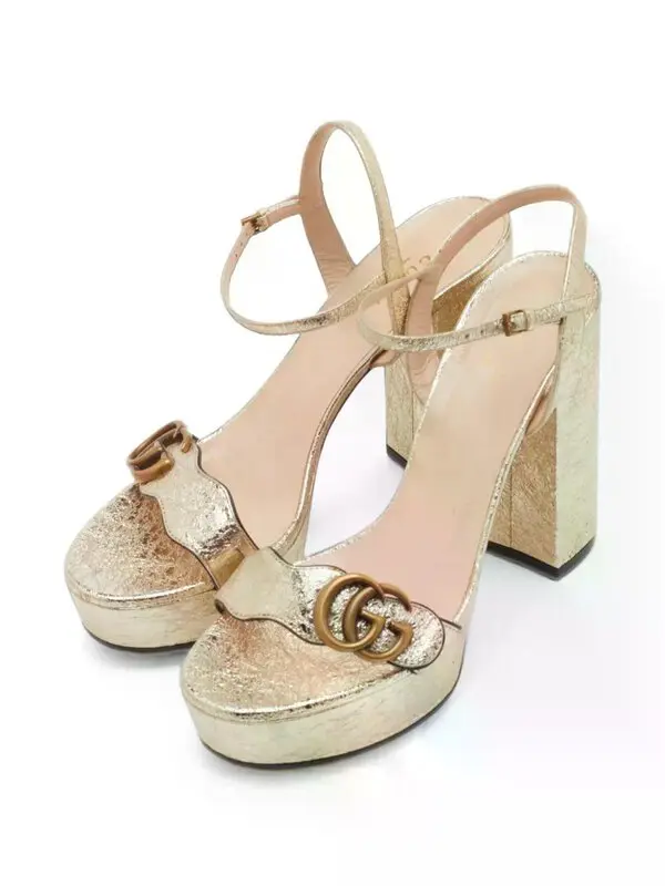 Gucci Gg Marmont Metallic Leather Platform Sandals