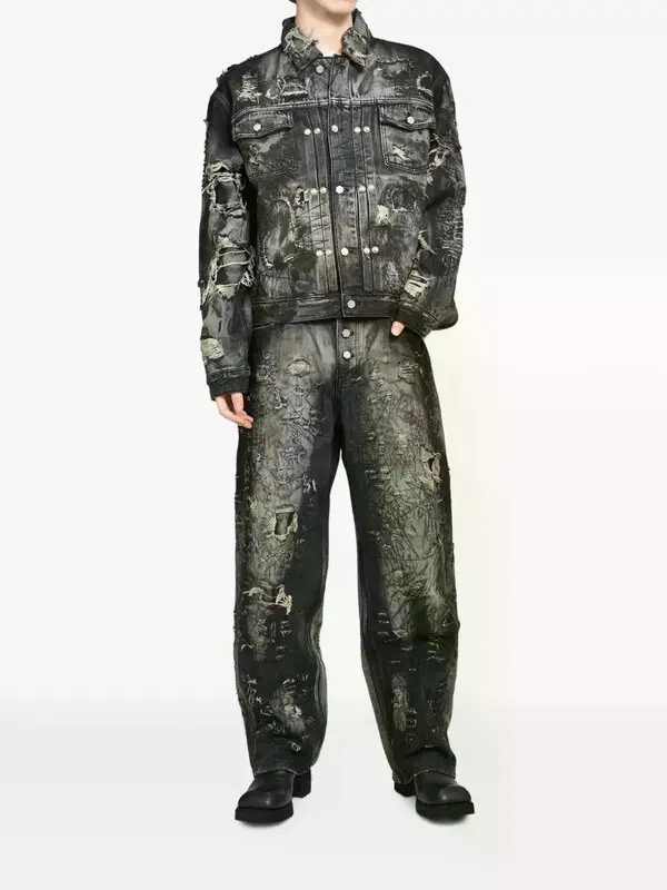 THUG CLUB Hard-washed Damaged Loose-fit Jeans