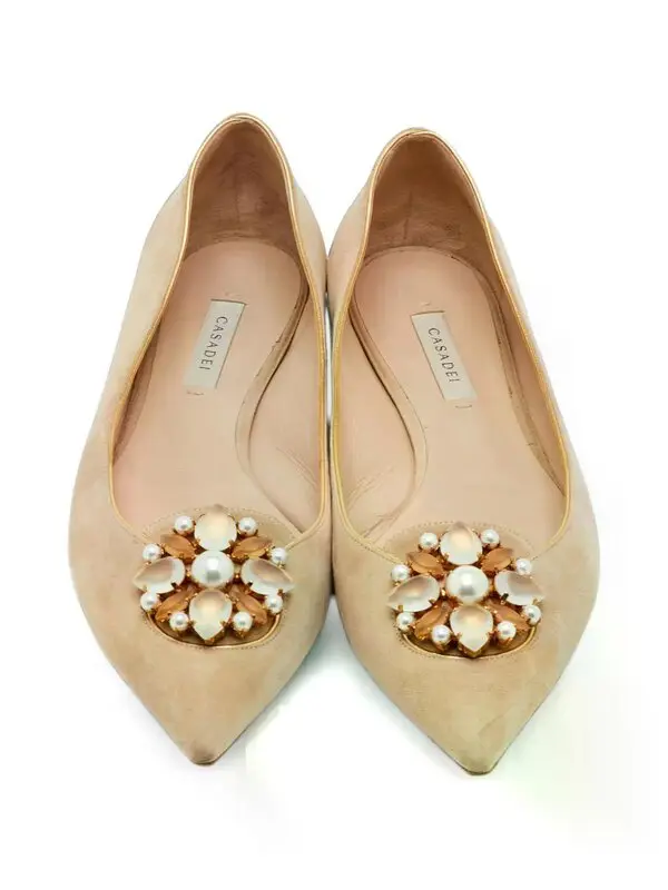 Casadei Crystal-embellished Suede Pointed-toe Pumps