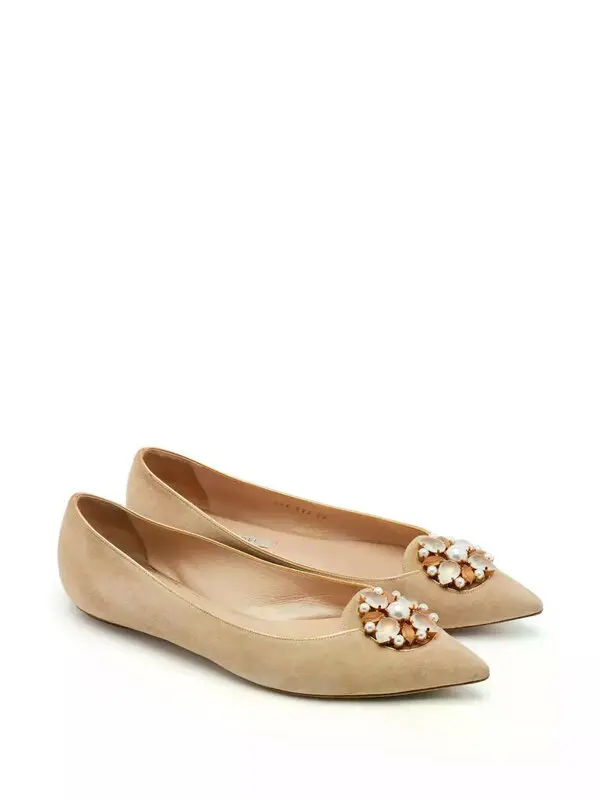 Casadei Crystal-embellished Suede Pointed-toe Pumps - Neutrals