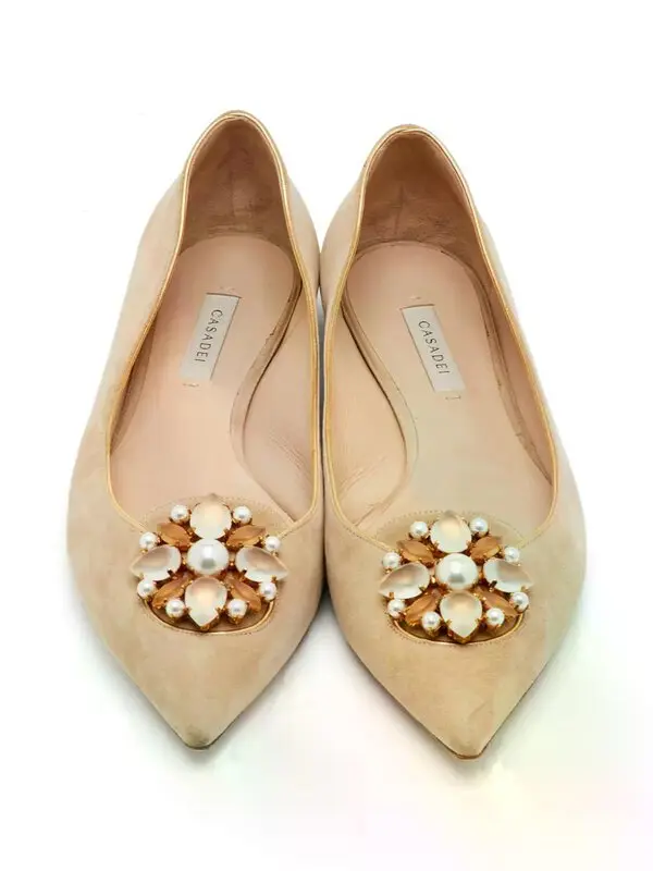 Casadei Crystal-embellished Suede Pointed-toe Pumps