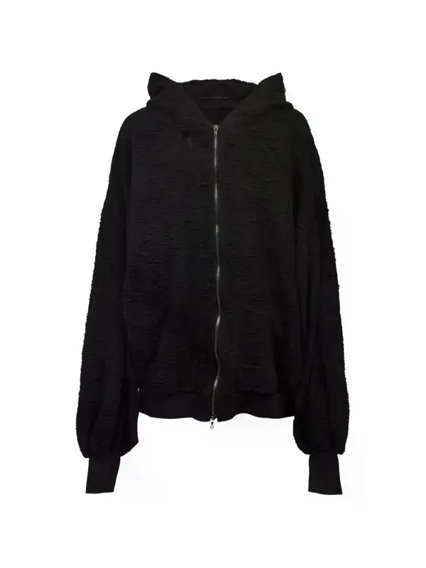 JULIUS Cotton Jacquard Zip-up Hoodie - Black