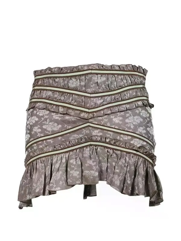 KNWLS Freya Floral-jacquard Ruffled Mini Skirt - Brown