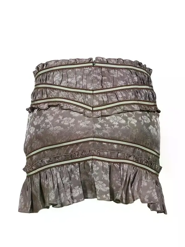 KNWLS Freya Floral-jacquard Ruffled Mini Skirt - Brown