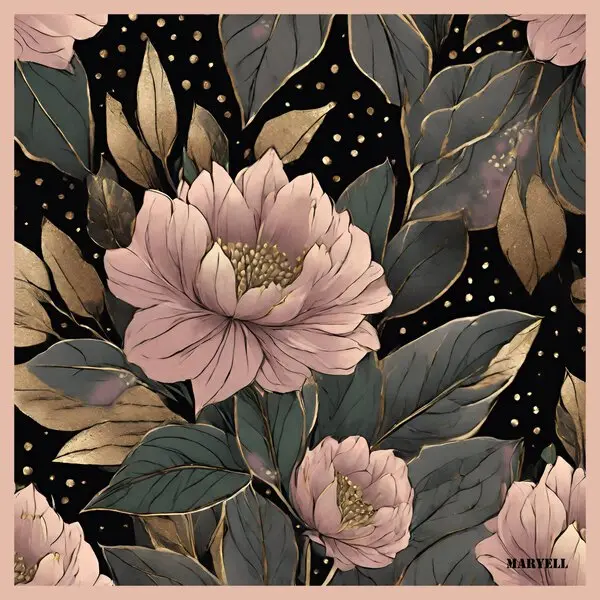 MARYELL Pink / Black Peony Stardust Double Sided Silk Scarf