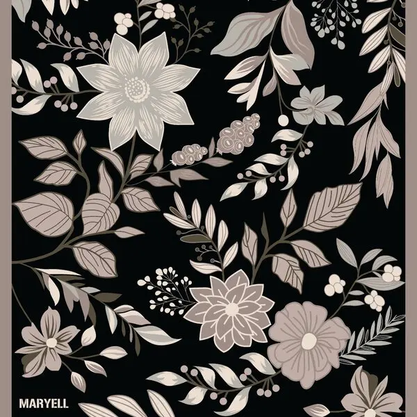 MARYELL Neutrals Midnight Bloom Double Sided Silk Scarf