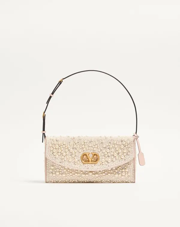 Valentino Garavani Devain Small Shoulder Bag With Pearls And Rhinestones