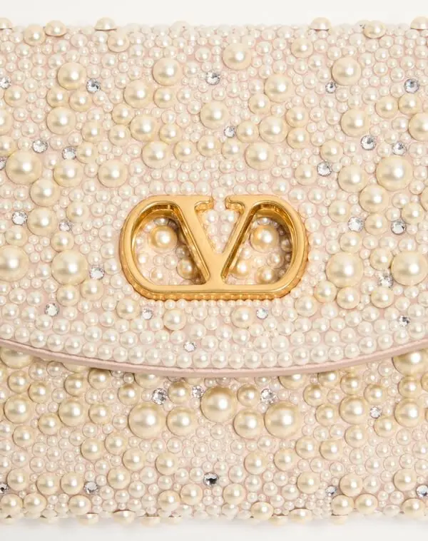 Valentino Garavani Devain Small Shoulder Bag With Pearls And Rhinestones