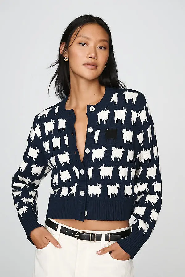 ROWING BLAZERS Cotton Cropped Cardigan Sweater - Navy