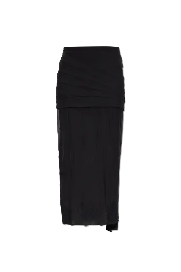 Valentino Garavani Silk Skirt With Lace Trim - Black