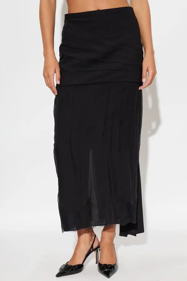 Valentino Garavani Silk Skirt With Lace Trim