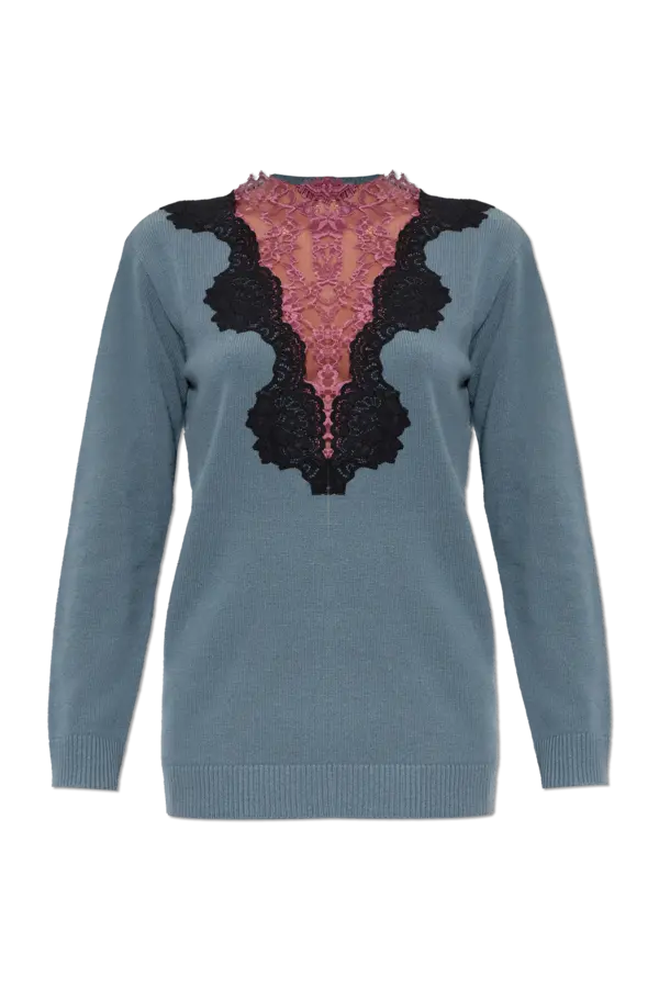 Valentino Garavani Wool Sweater With Lace Insert - Blue
