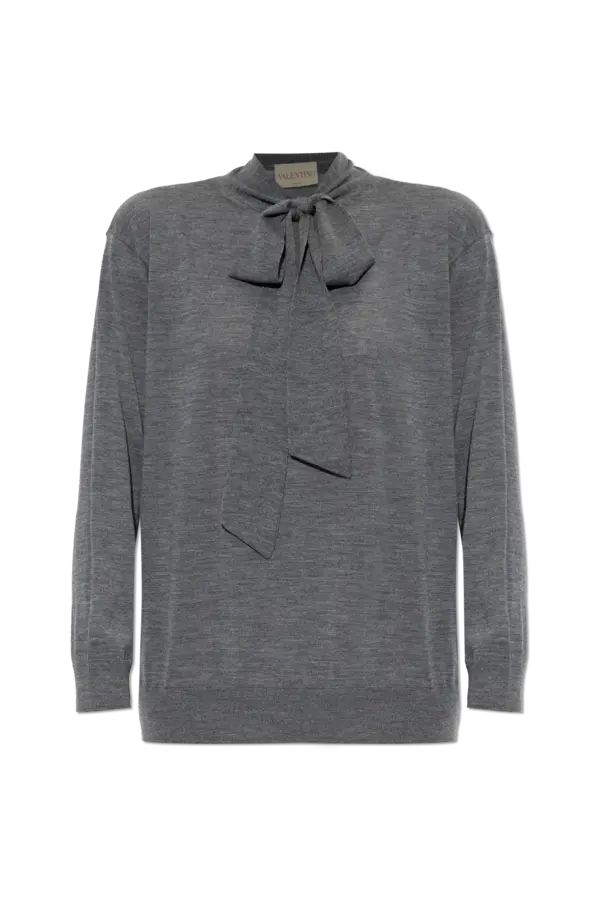 Valentino Garavani Wool Sweater With Decorative Tie - Grey