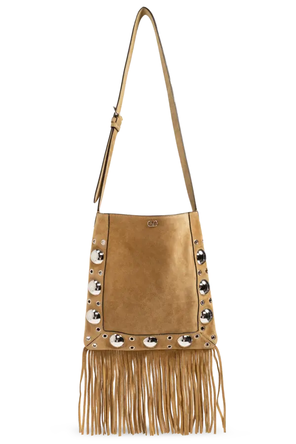 Valentino Garavani Suede Fringe Shoulder Bag - Beige