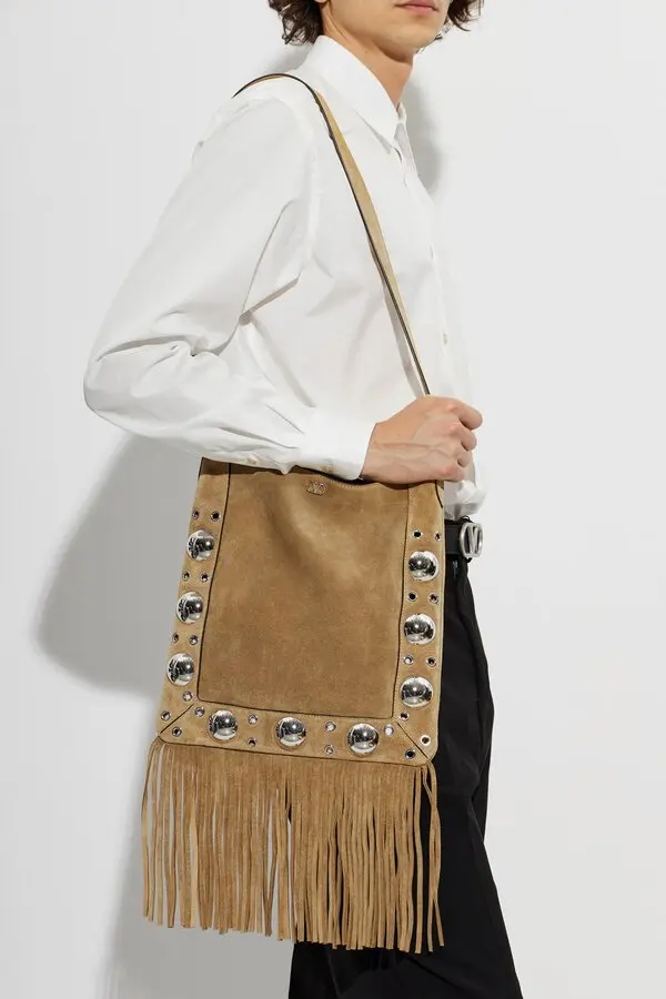 Valentino Garavani Suede Fringe Shoulder Bag