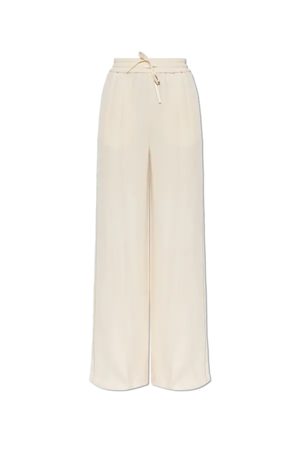 Valentino Garavani Silk Trousers With Leg Stitching - Cream