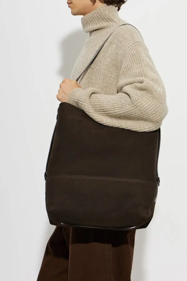 LEMAIRE Belted Suede Shopper Bag - Brown