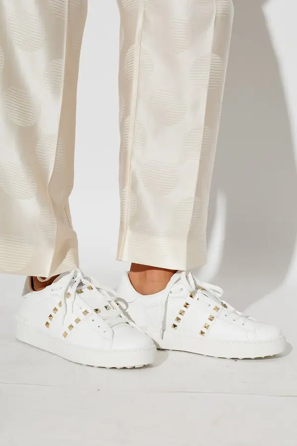 Valentino Garavani Leather Sports Shoes With Studs - White