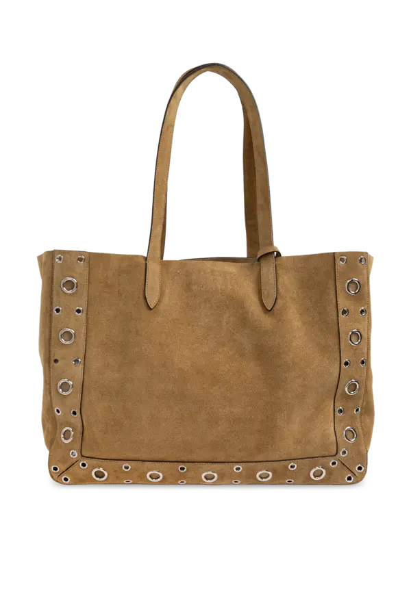 Valentino Garavani Suede Shopper Bag With Studs - Beige