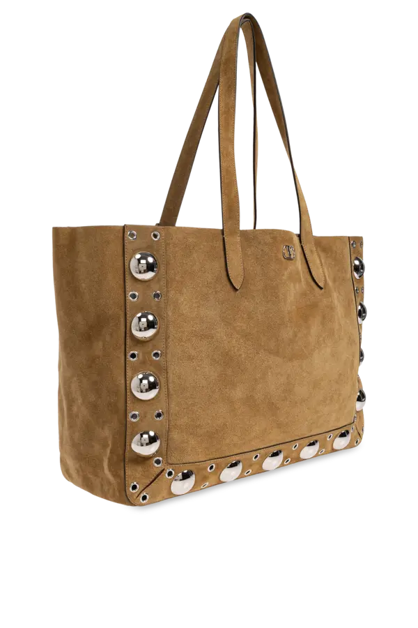 Valentino Garavani Suede Shopper Bag With Studs - Beige