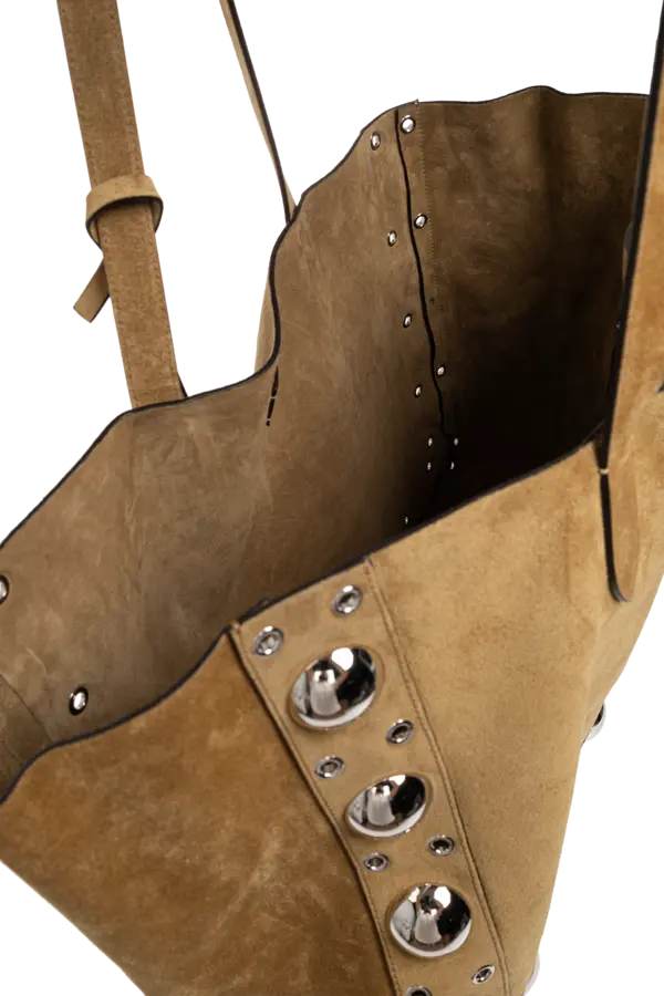 Valentino Garavani Suede Shopper Bag With Studs - Beige