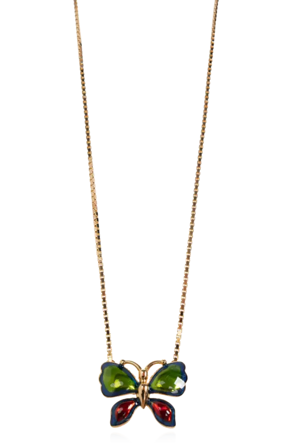Valentino Garavani Necklace With A Butterfly Motif Pendant - Multicolour