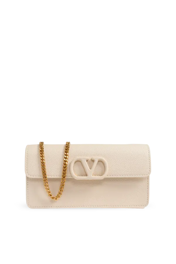Valentino Garavani Leather Wallet With Chain - Cream