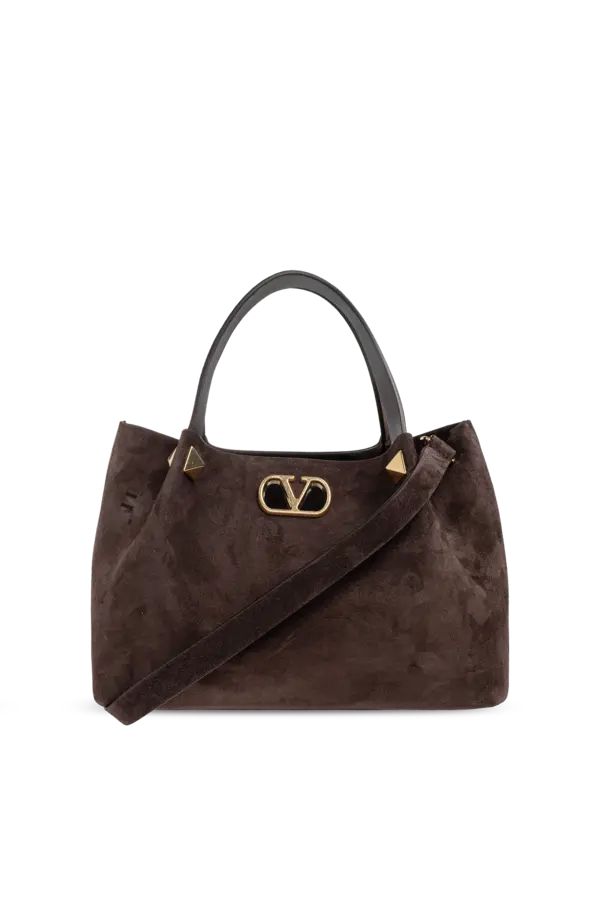 Valentino Garavani Suede Shopper Bag With Logo - Brown