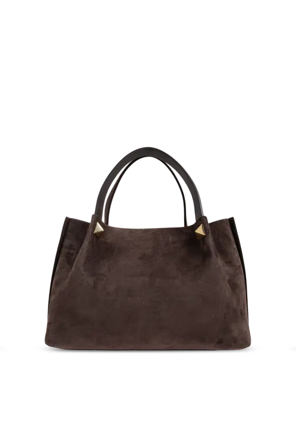 Valentino Garavani Suede Shopper Bag With Logo - Brown