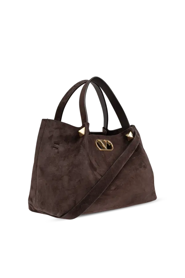 Valentino Garavani Suede Shopper Bag With Logo - Brown